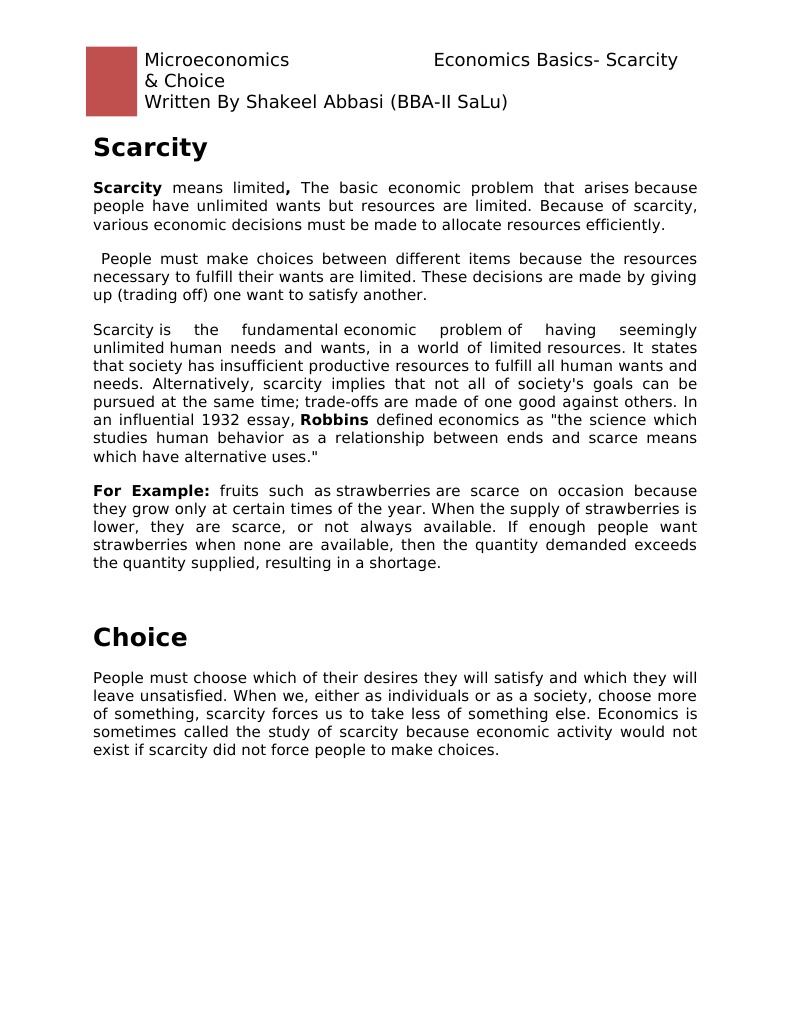 Scarcity Examples In Economics