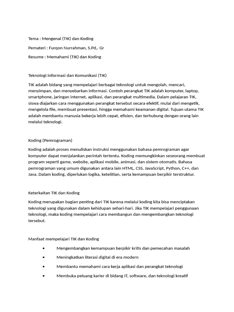 Resume Tik Dan Koding-1 | PDF