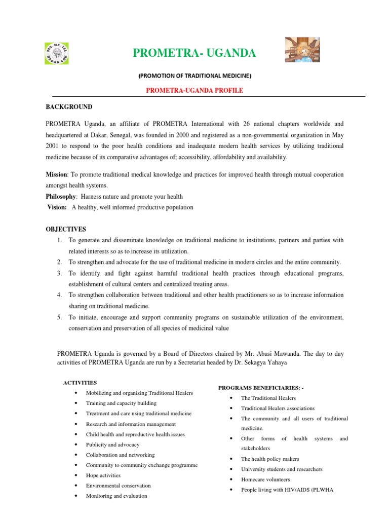 PROMETRA-Uganda Profile 2010 | PDF | Alternative Medicine | Traditional ...