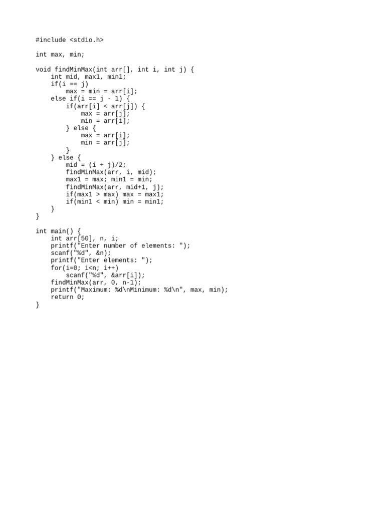 Finding Maximum and Minimum Using Divide and Conquer | PDF