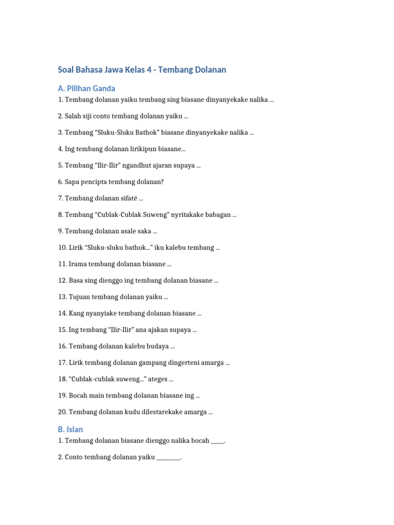 Soal Tembang Dolanan | PDF