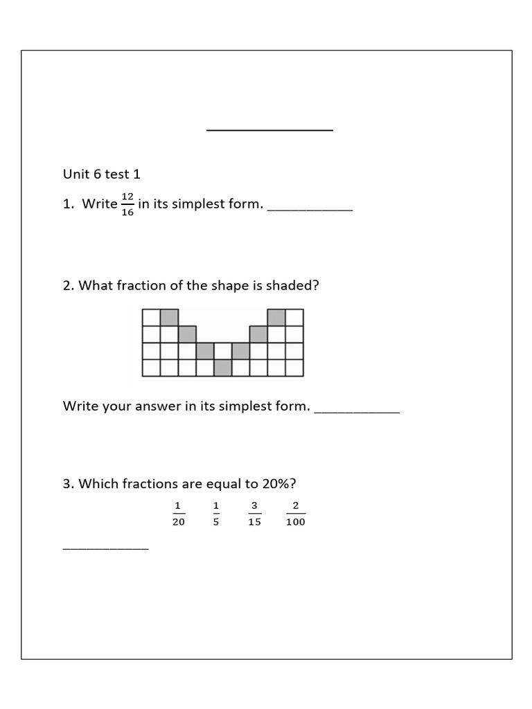 5th Grade Math Unit 6 Test Guide | PDF