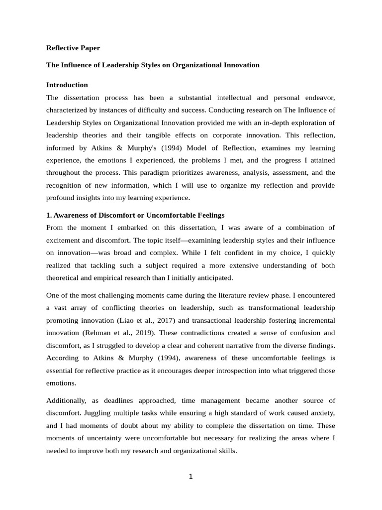 Lu Lingjuan Reflective Paper | PDF | Leadership | Reflective Practice