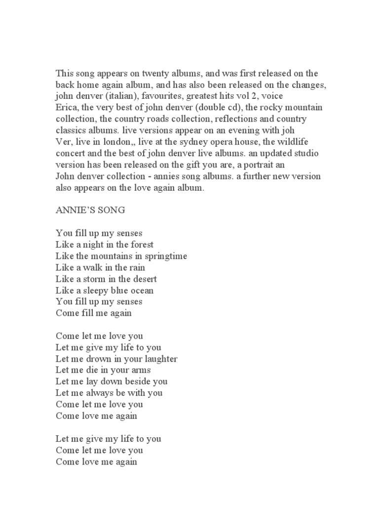 Annie's Song: John Denver's Classic Hit | PDF