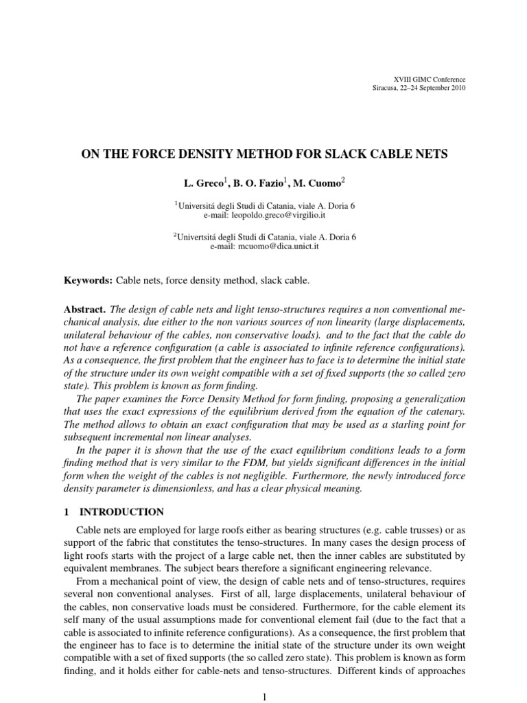 Force Density Method for Cable Nets | PDF | Deformation (Mechanics ...