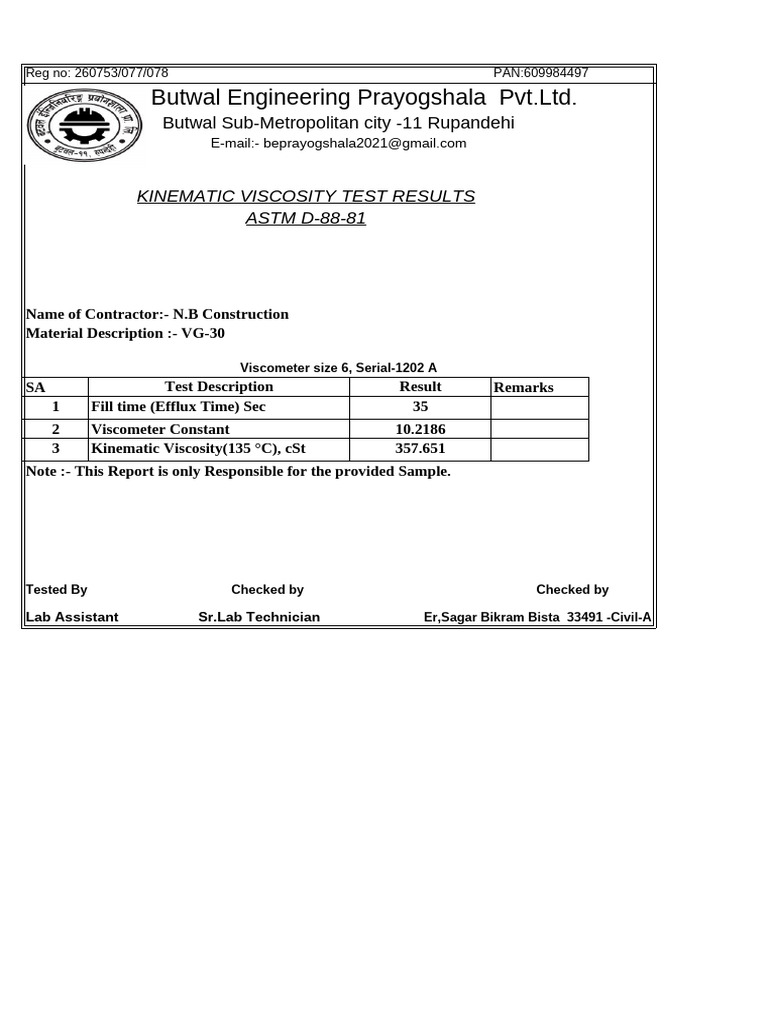 Kinematic Viscosity of Bitumen | PDF