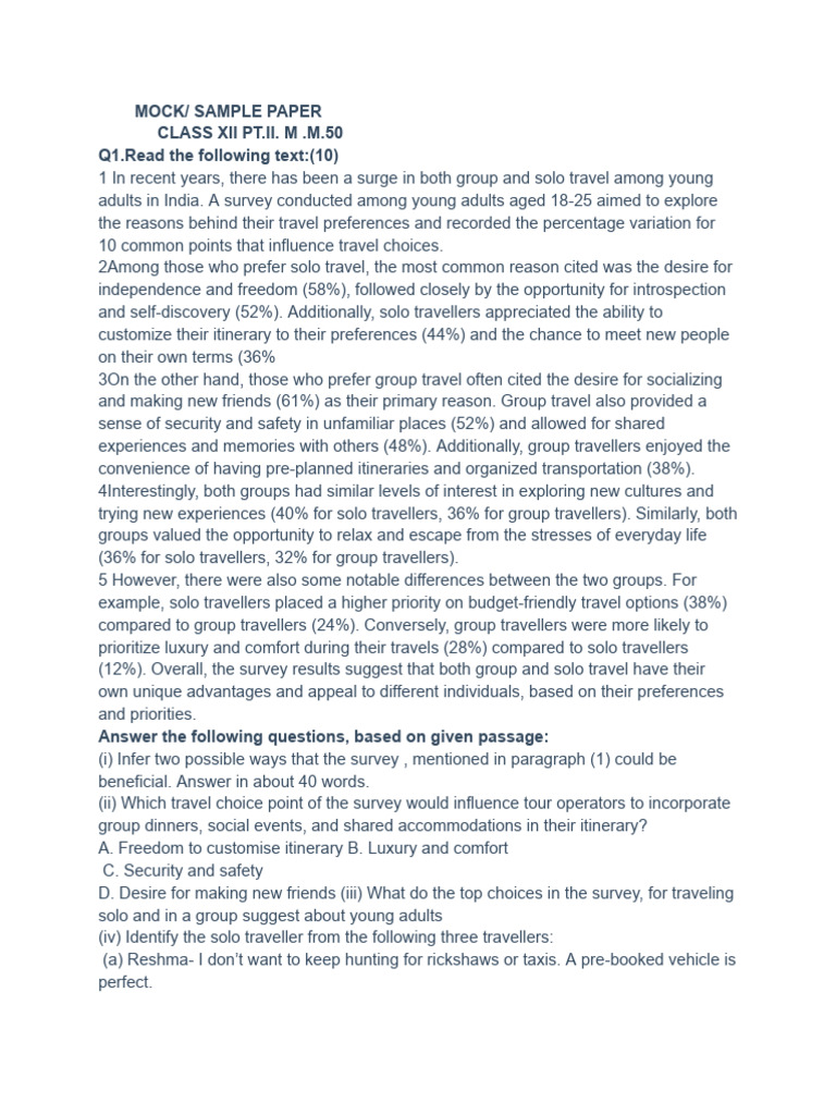 Mock Paper Class Xii Ptil | PDF