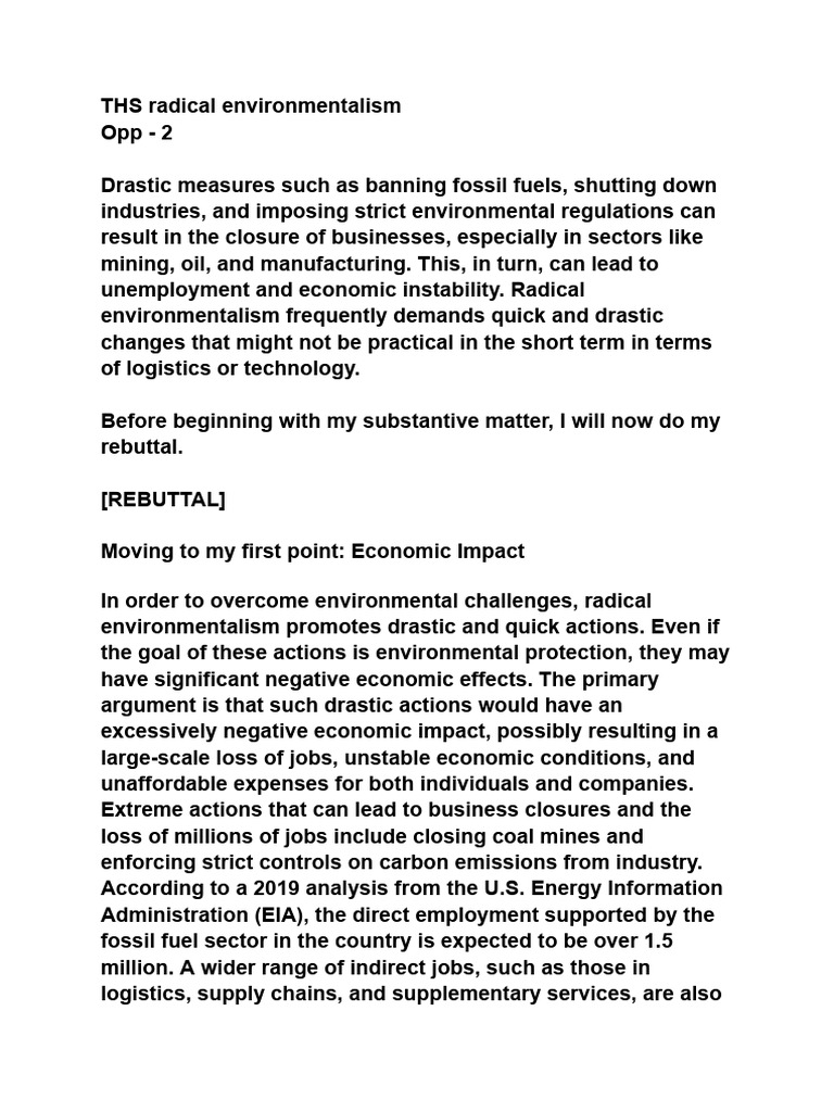 THS Radical Environmentalism - OPP 2 - UPDATED | PDF | Renewable Energy ...