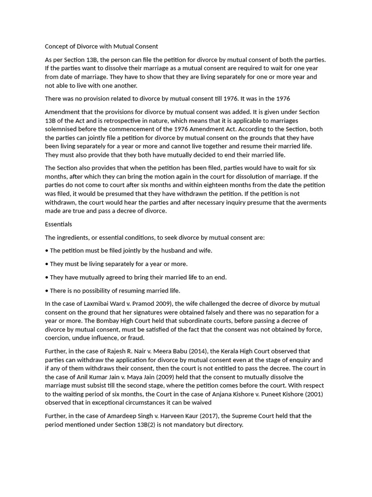 Concept of Divorce With Mutual Consent | PDF | Divorce | Common Law