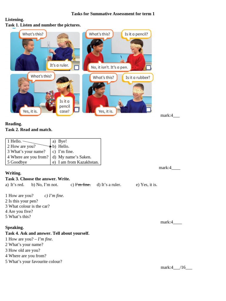 Tasks for Summative Assessment for Term 1 | PDF