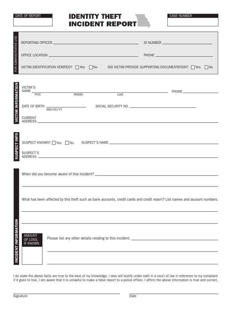 Identity Theft Incident Report 52962 | PDF