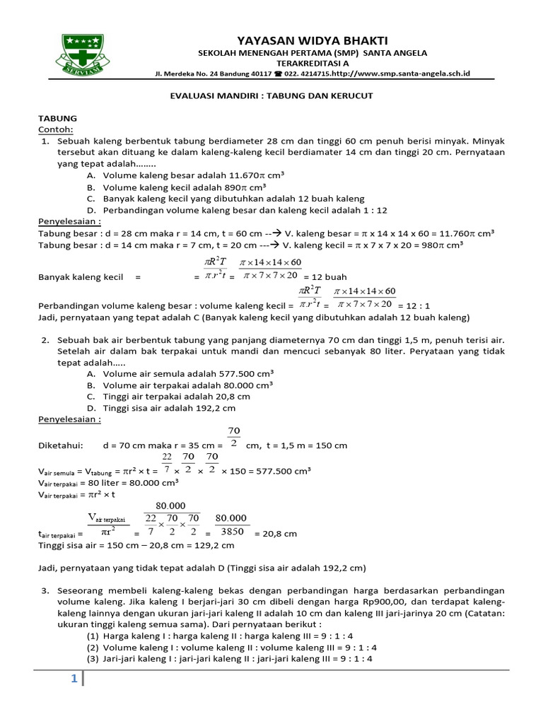 Evaluasi Mandiri Geometri: Tabung & Kerucut | PDF