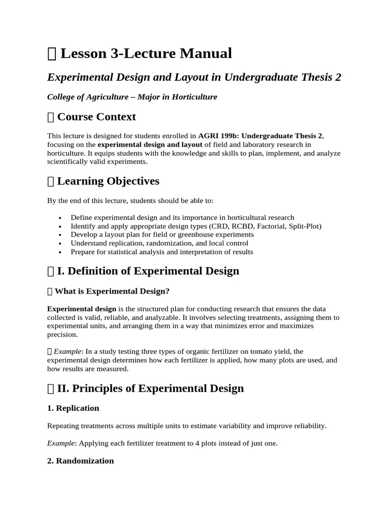 Horticulture Thesis: Experimental Design Guide | PDF | Experiment ...