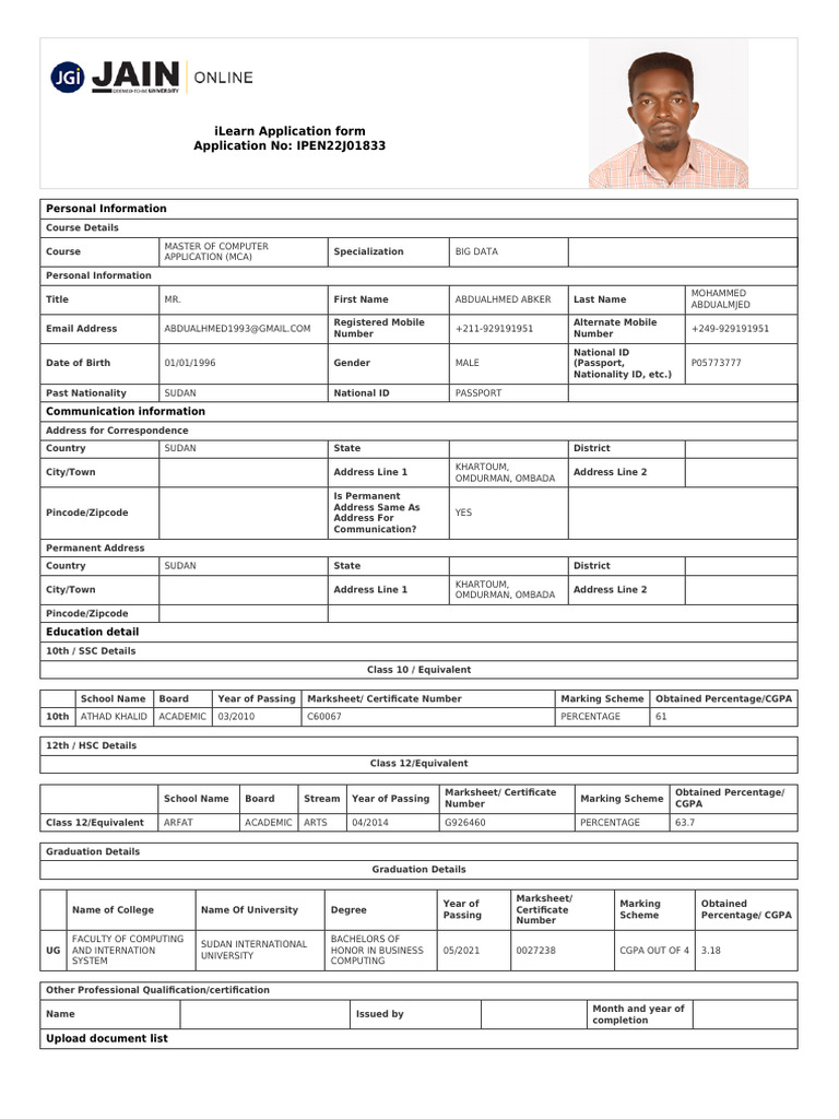 iLearn MCA Big Data Application Form | PDF