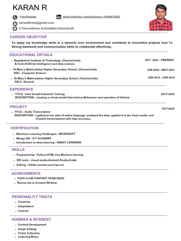 R Karan (Resume) | PDF