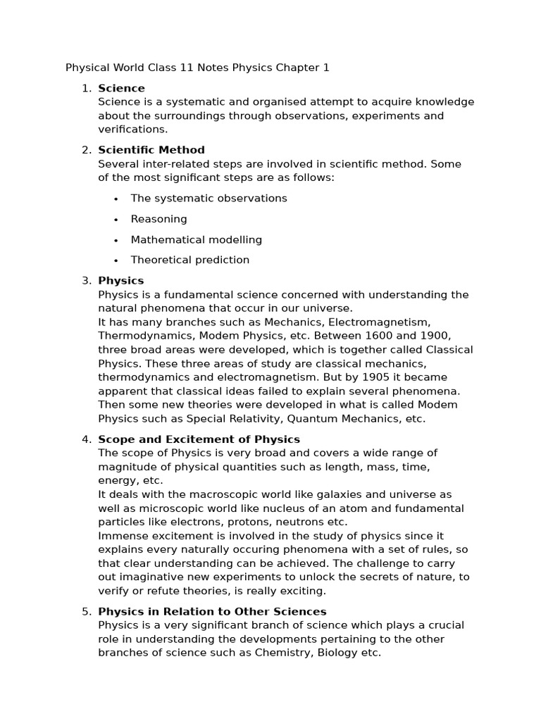 Class 11 Physics Notes Overview | PDF | Physics | Force