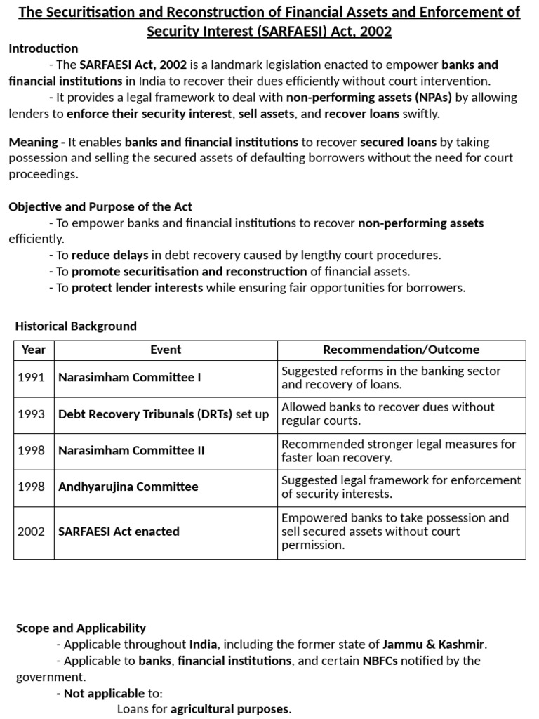 SARFAESI | PDF | Loans | Security Interest