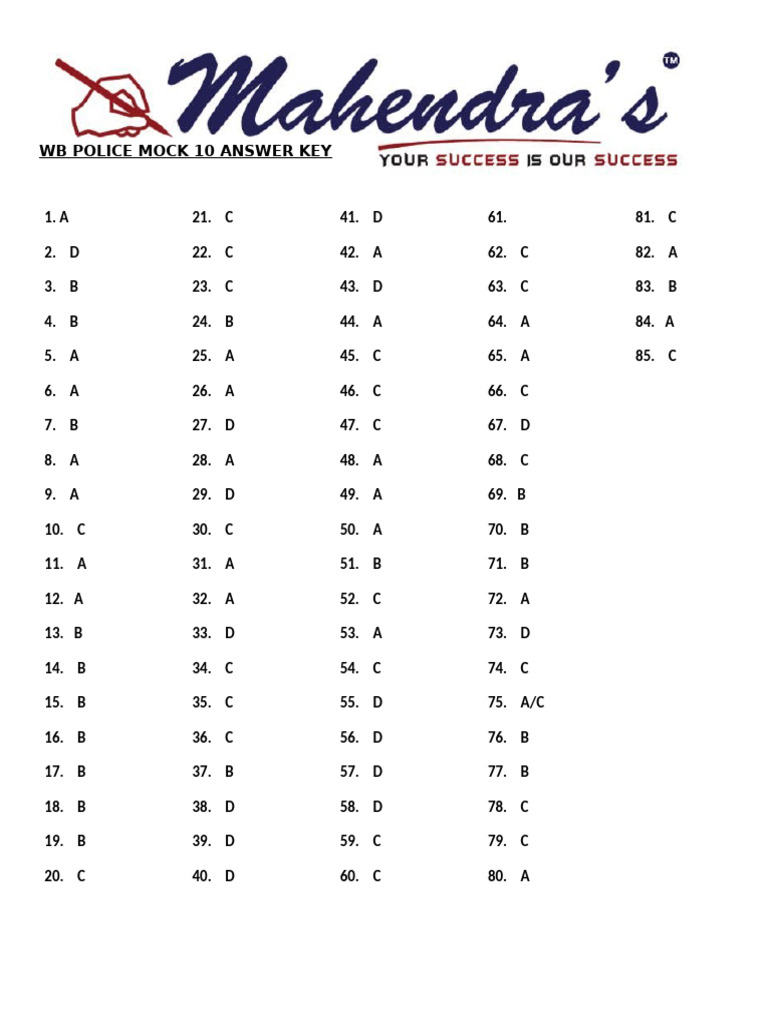 Mock 10 Correct Answer Key | PDF