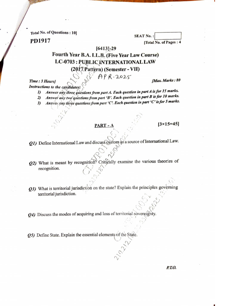 Public International Law Exam Questions | PDF | International Law ...