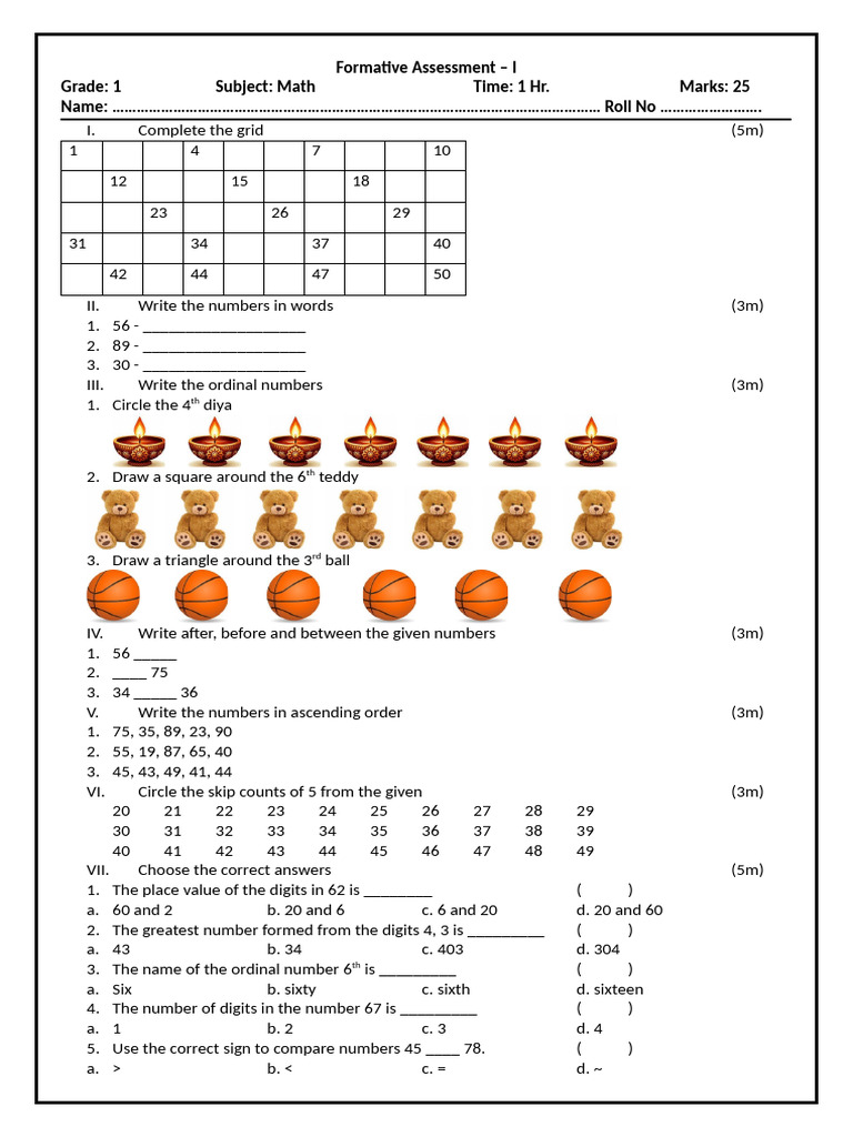 Grade 1 FA 1 Enlite Math | PDF