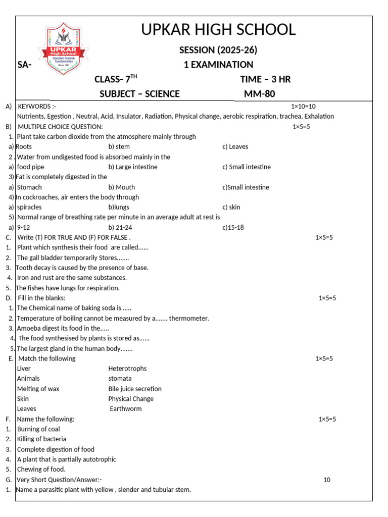 7th Science | PDF | Respiratory System | Bile