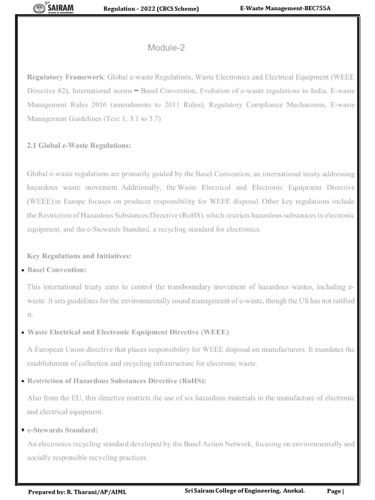 LectureNotes BEC755A E-Waste Management Module 2 Introduction To E ...