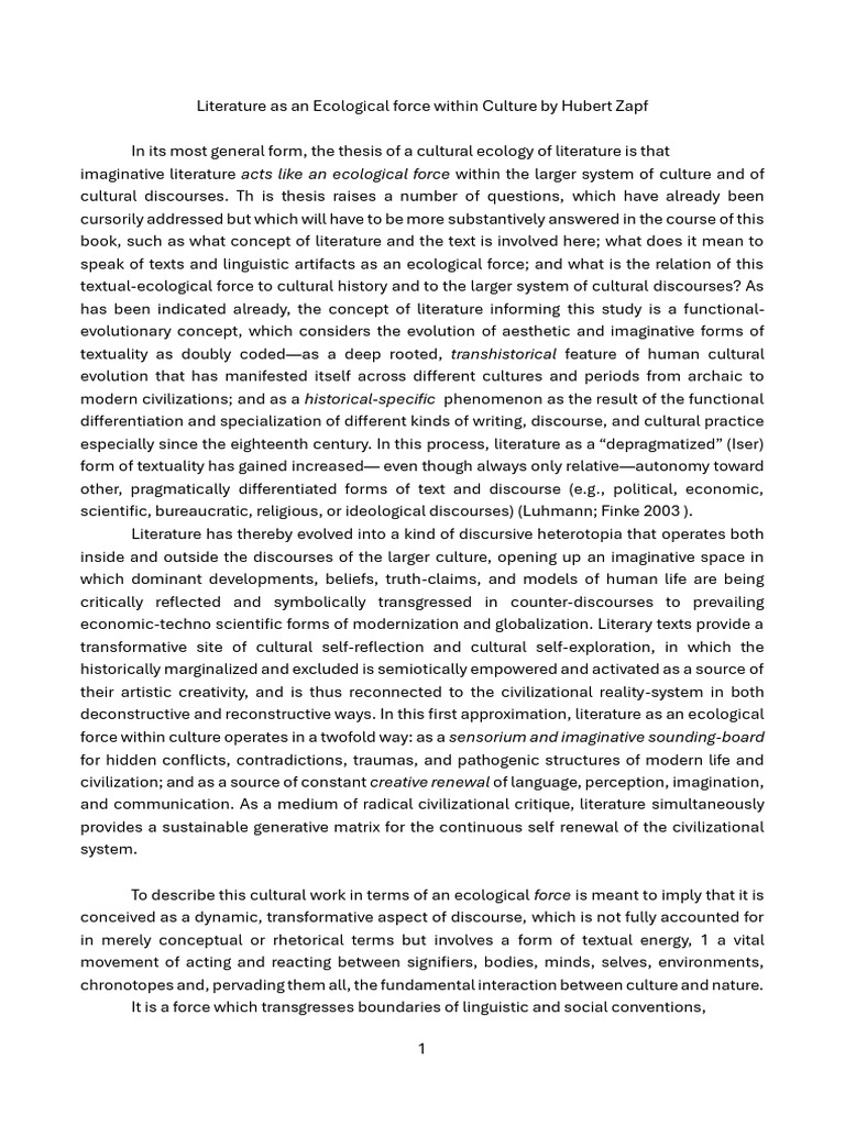 Unit 3- Literature as an ecological force | PDF | Ecocriticism | Ecology