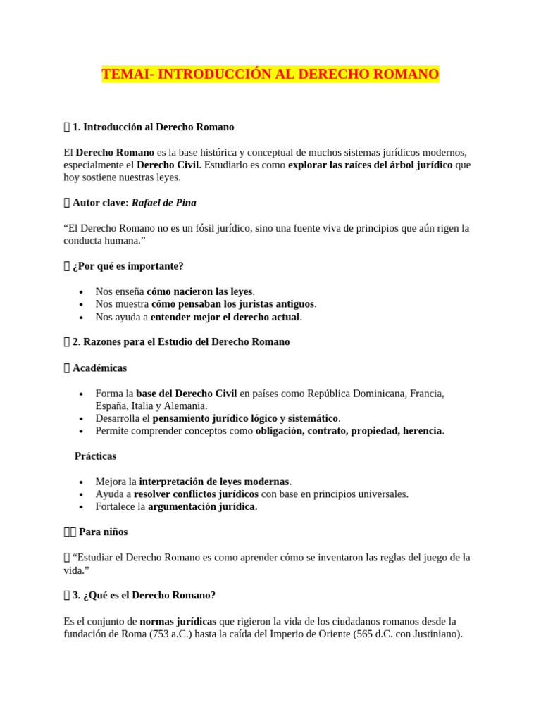 Tema I Al Vii Derecho Romano Todos | PDF | Ley romana | Roma antigua