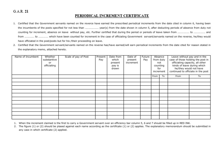 Government Servant Increment Certificate | PDF