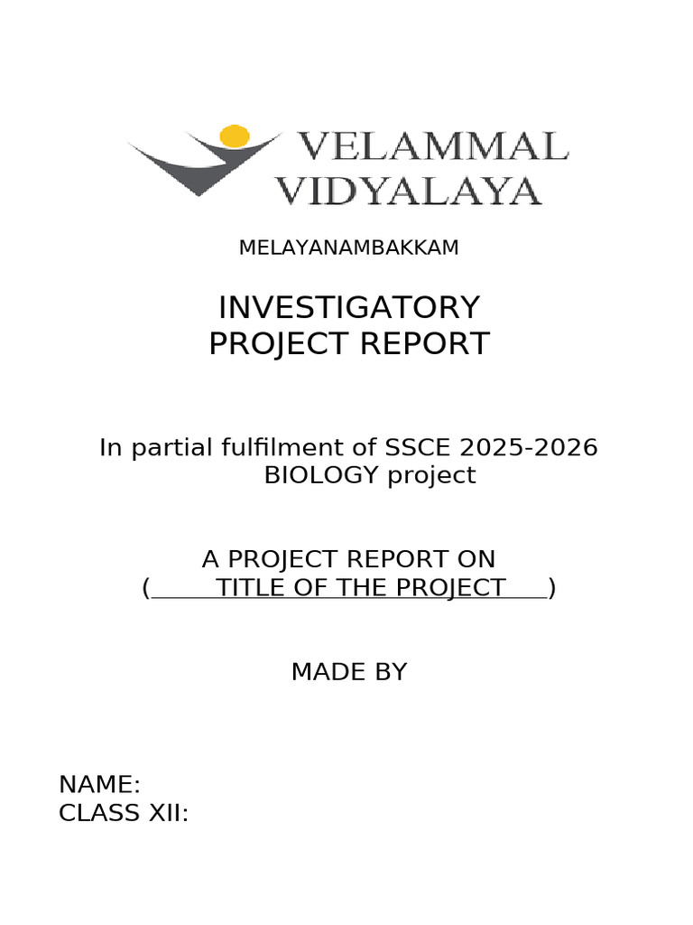 Xii Biology Project Front Page 2025-26. | PDF