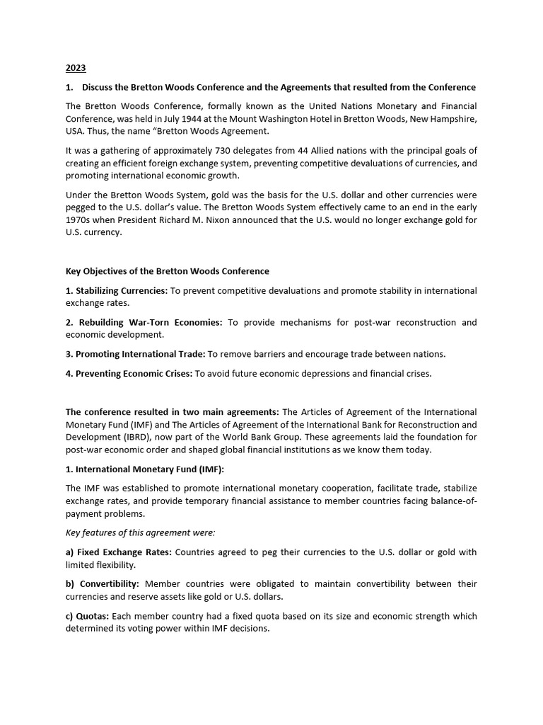 Bretton Woods Conference | PDF | Bretton Woods System | International ...