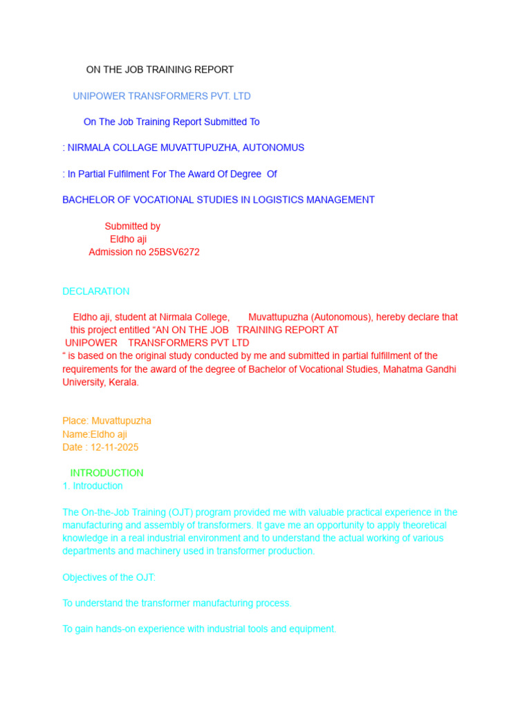 On-the-Job Training at Unipower Transformers | PDF | Transformer ...