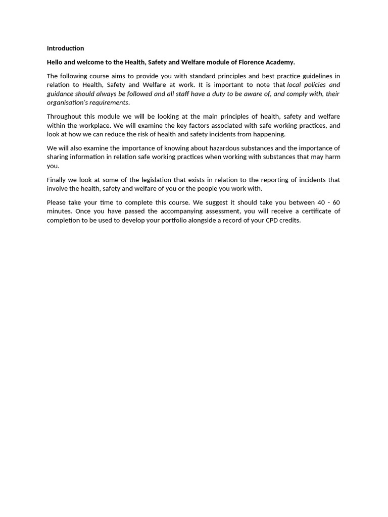 Study - Health, Safety and Welfare (inc COSHH & RIDDOR) | PDF ...