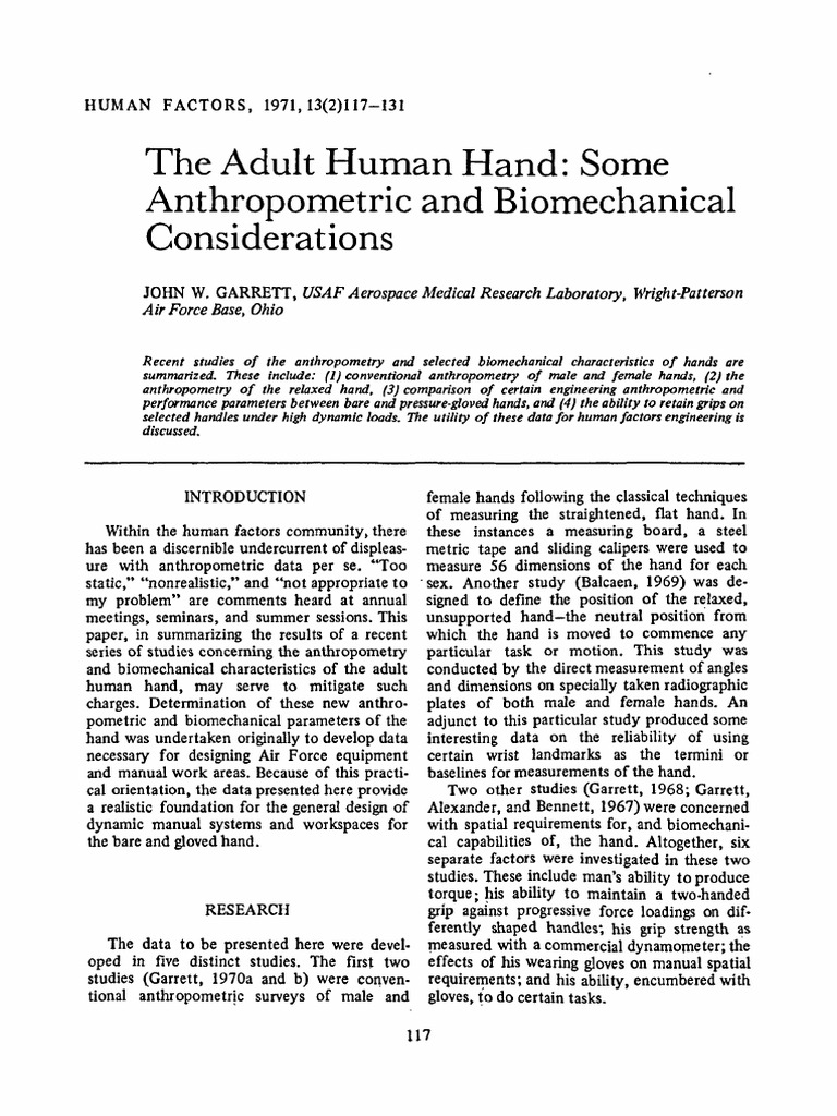 The Adult Human Hand. Some Anthropometri | PDF | Anthropometry | Length