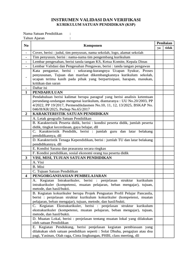 Instrumen Validasi Ksp 2025-2026 | PDF