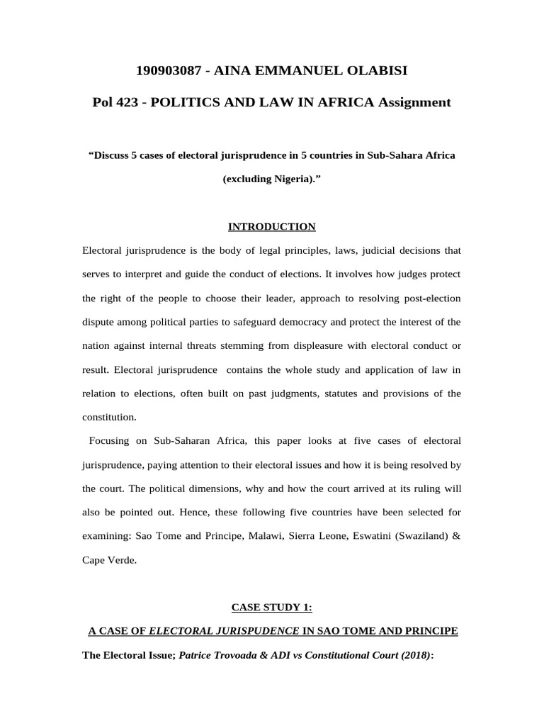 Pol 423 - Aina Emmanuel | PDF | Elections | Citizenship