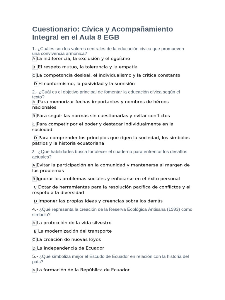 Cuest Cívica y Acompañamiento Integral en El Aula 8 EGB | PDF | Ecuador | Empatía