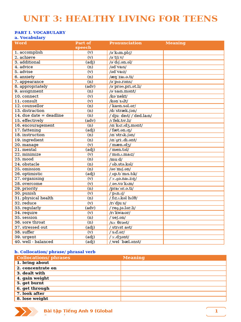 Unit 3 - K9 Global Success - HS - Form 2025 | PDF | Adolescence ...