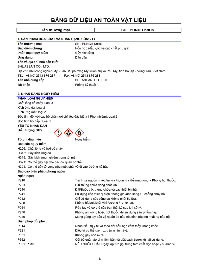 Vni Msds Shl Punch k9hs Rev2 2024.Xlsx - Msds | PDF