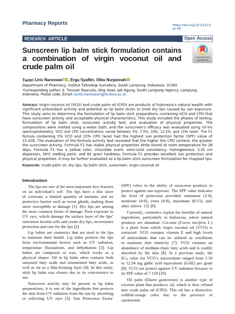 Sunscreen Lip Balm Stick Formulation Containing A | PDF | Sunscreen ...
