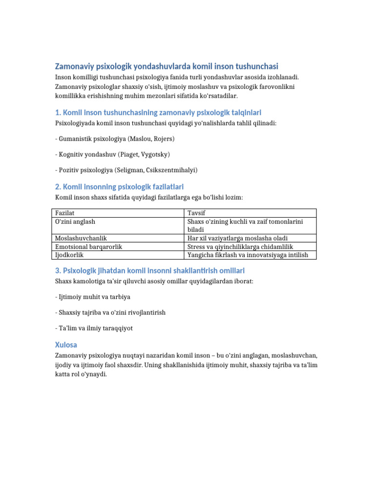 Komil Inson Psixologik Talqini | PDF