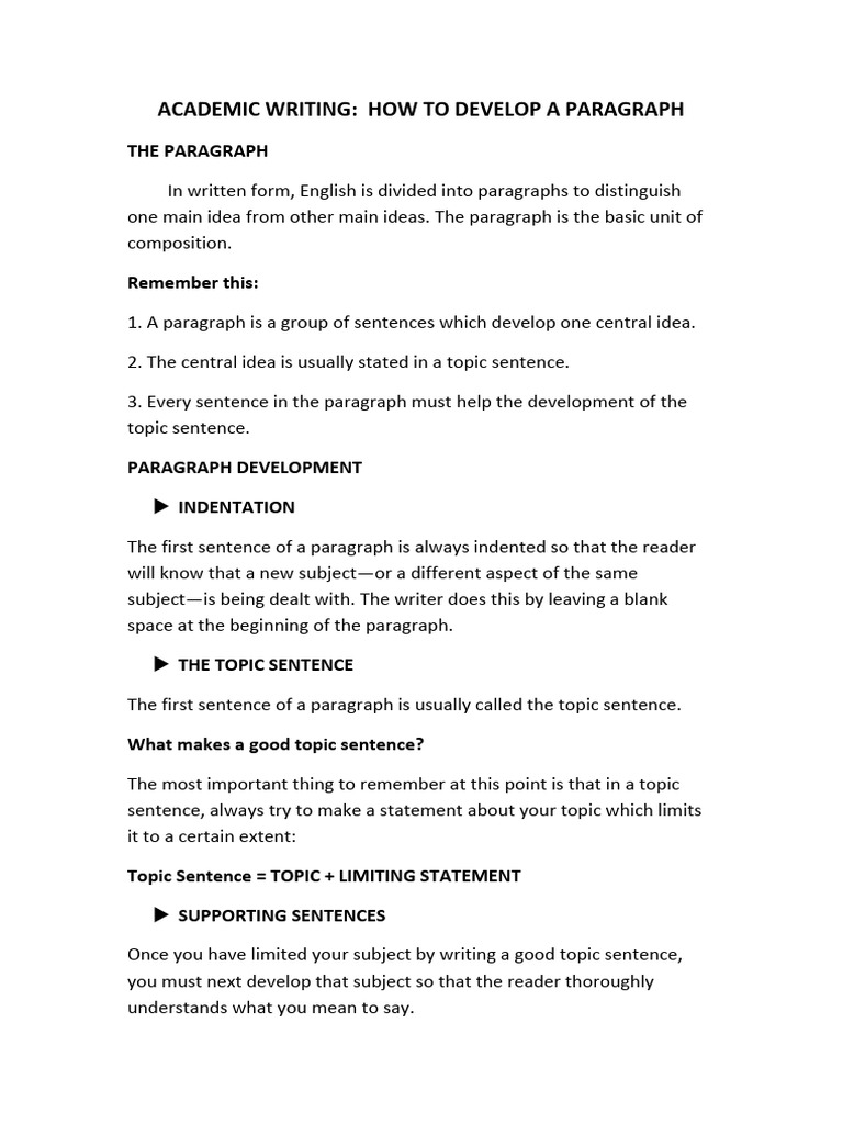 S3 Academic Writing - Paragraphs | PDF | Paragraph | Sentence (Linguistics)