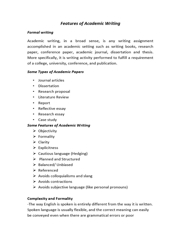 Key Features of Academic Writing | PDF | Thesis | Argument