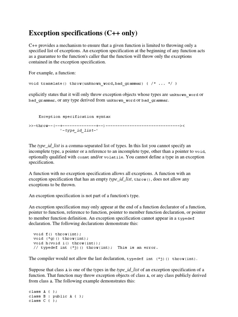 Exception Specification Constructor Object Oriented