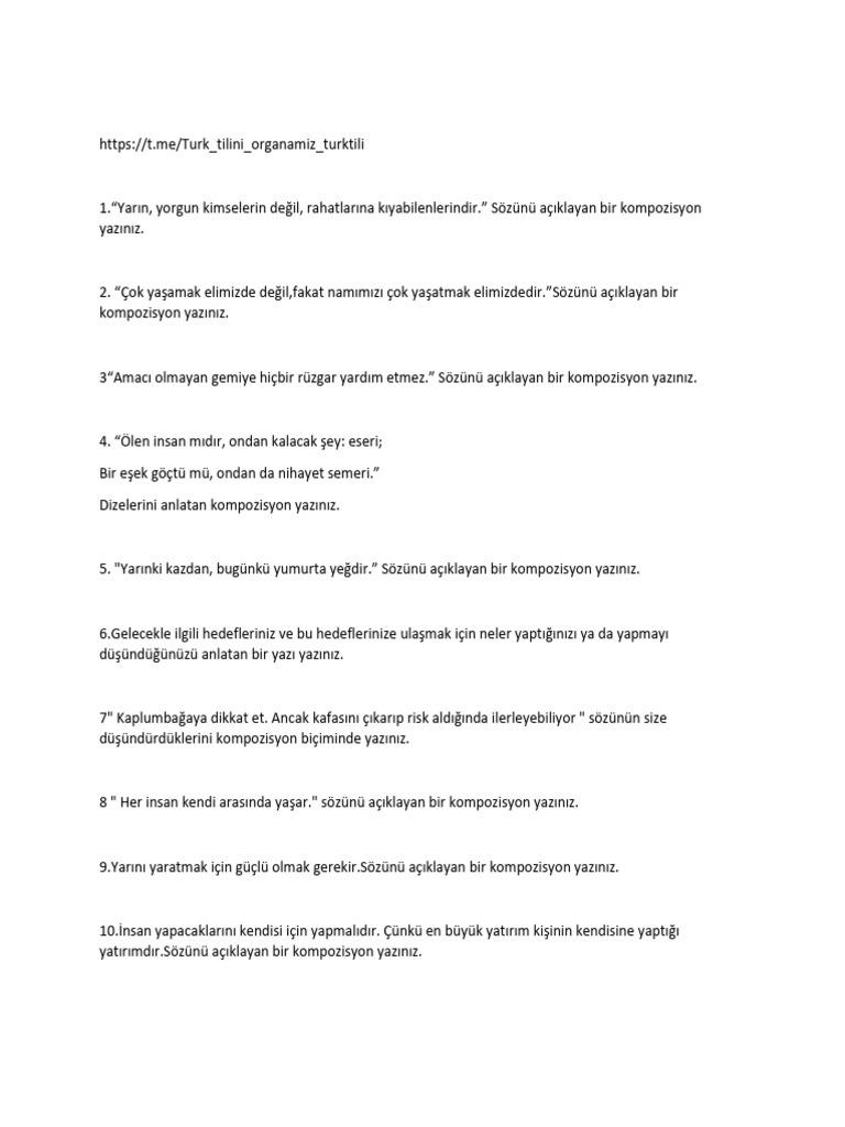 @turk Tilini Organamiz Turktili Kompozisyon Konular | PDF
