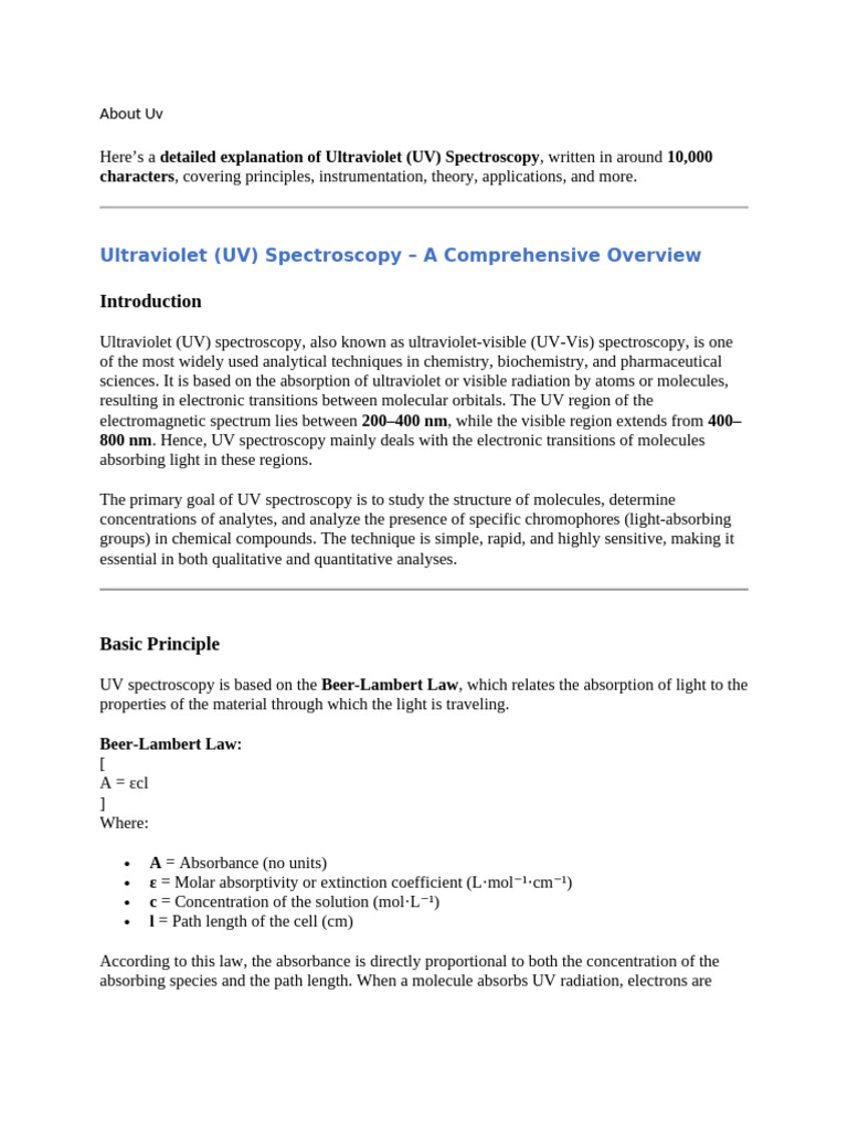 Ultraviolet Spectroscopy Overview | PDF | Ultraviolet–Visible ...