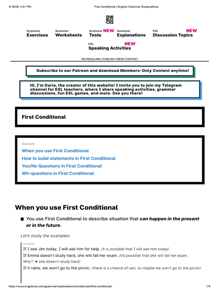 First Conditional Grammar Guide | PDF | Verb | Pronoun