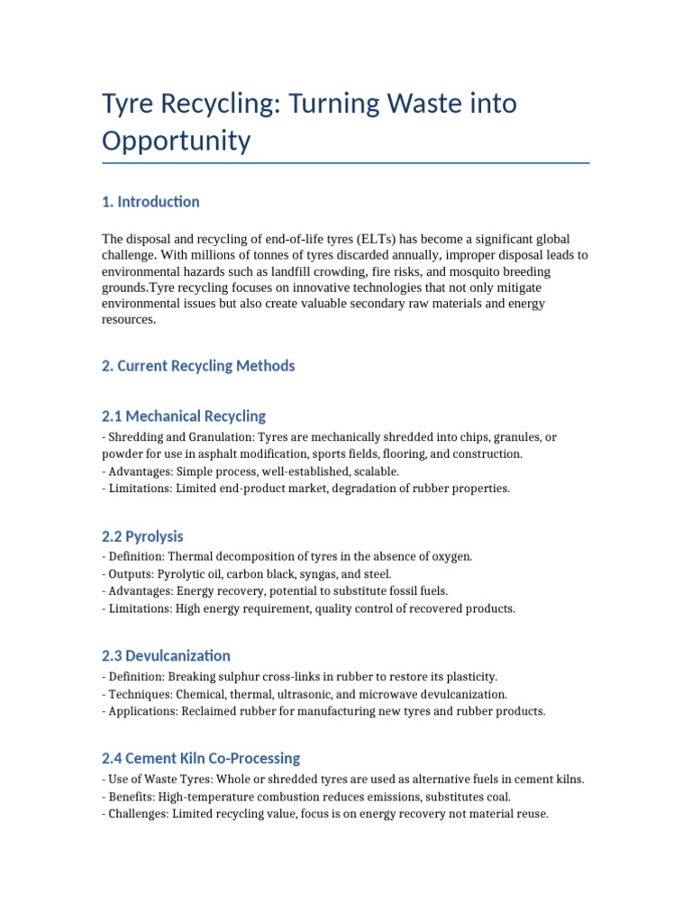 Tyre Recycling | PDF | Recycling | Waste Management