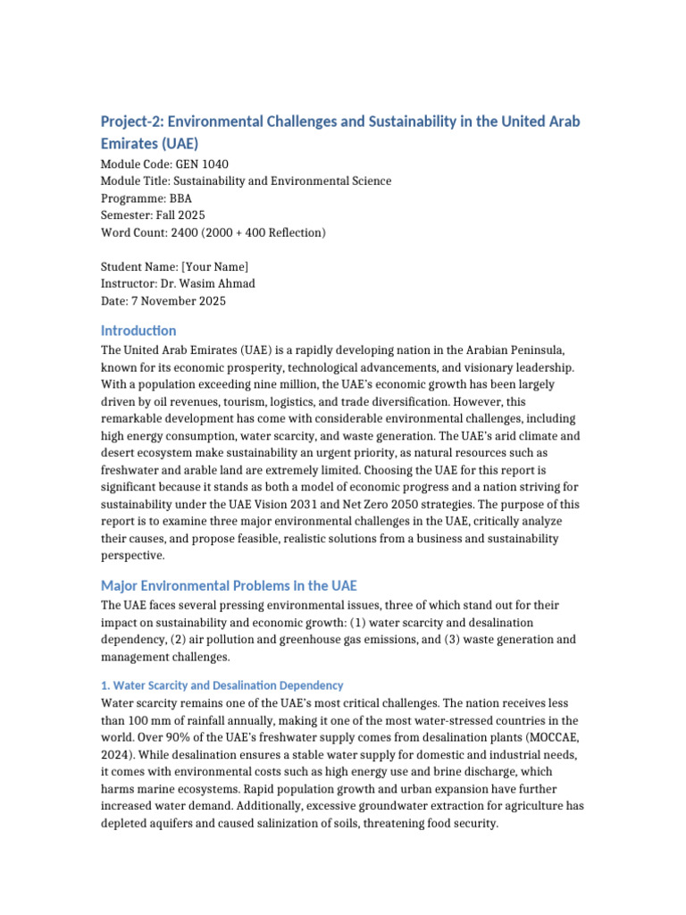 UAE Environmental Challenges & Solutions | PDF | Sustainability | Pollution