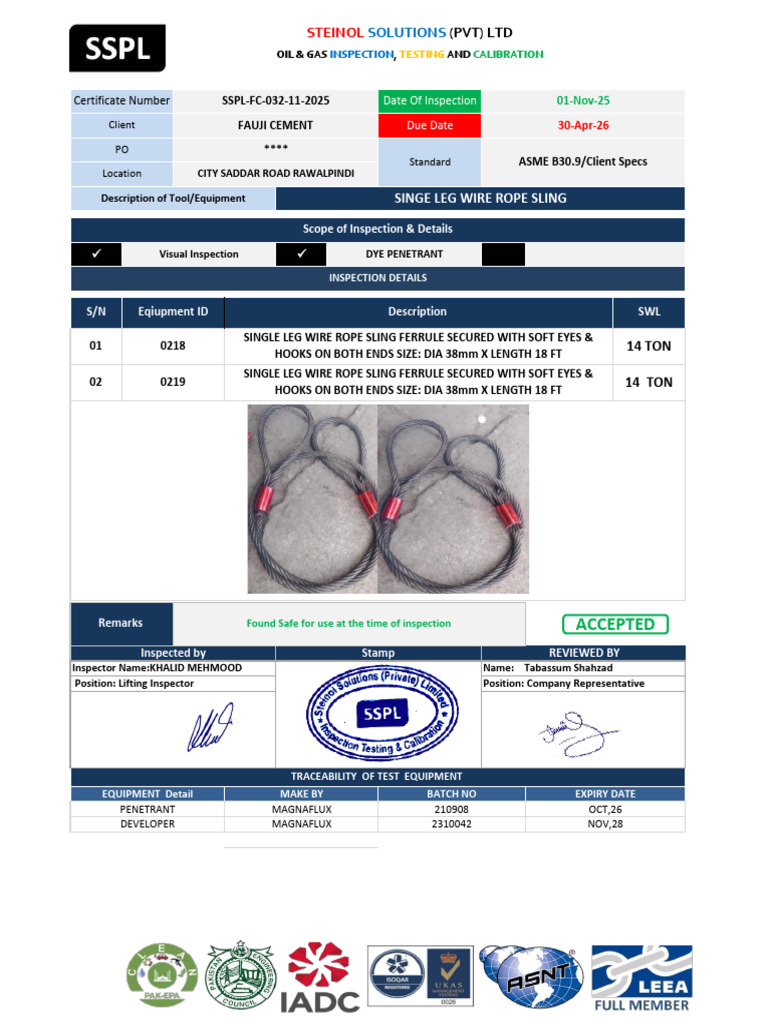 SSPL FC 032-11-2025 Single Leg Sling | PDF | Quality